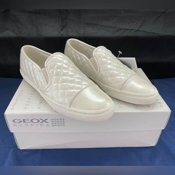 Geox | Shoes | Nib Geox Respira Patent Quilted Slip On White Rear ...